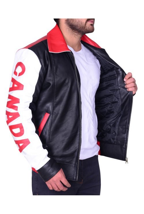Canadian Flag Biker Bomber Jacket | SKINOUTFITS.COM