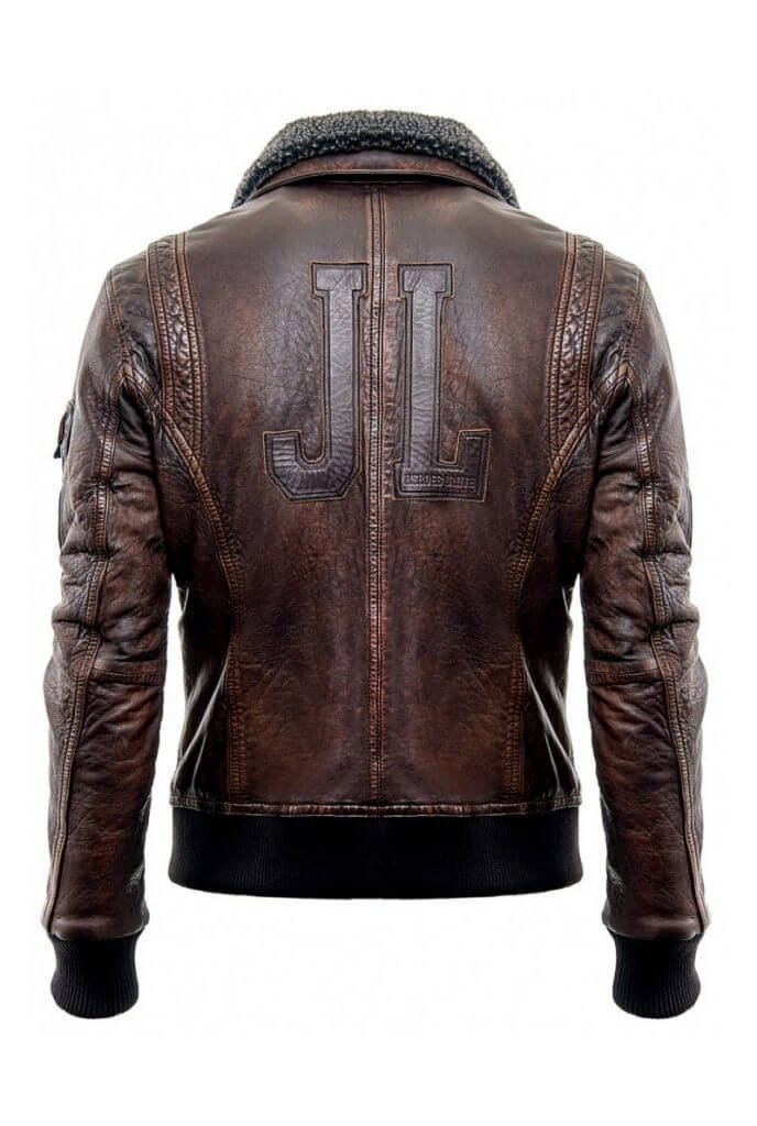 Justice League Fur Collar Brown Bomber Leather Jacket-Justice League