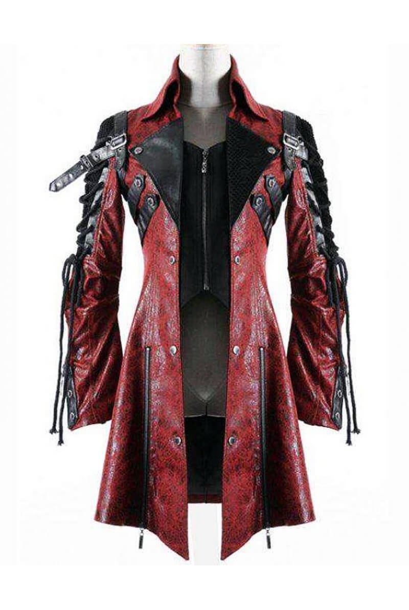 Goth Steampunk Shadow Womens Red Black Jacket - skinoutfits.com